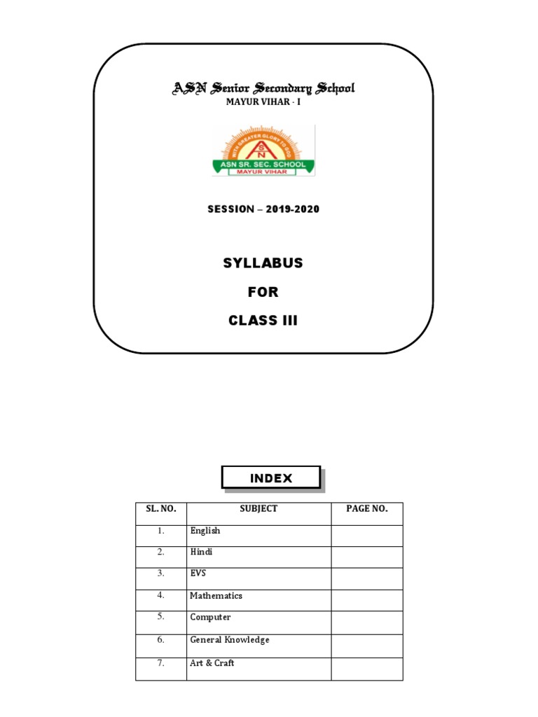 Class III Syllabus 2019-2020 Overview | PDF | Software | Teaching ...