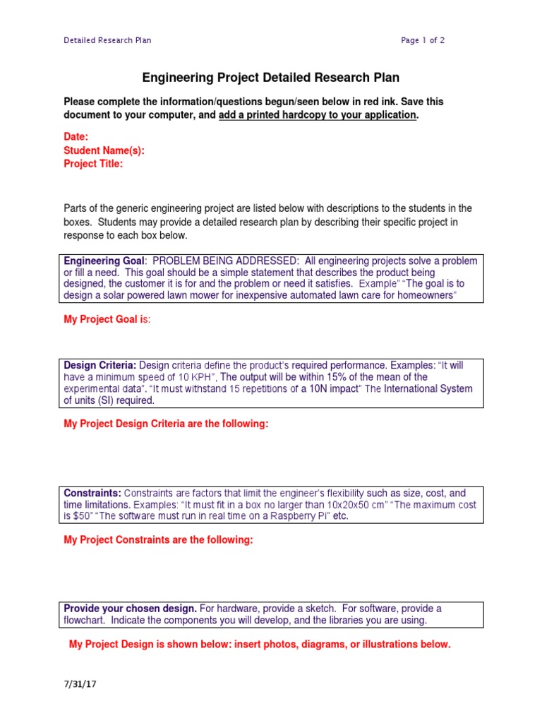 2018-Engineering-Project - Research Plan Format Word | PDF | Design ...