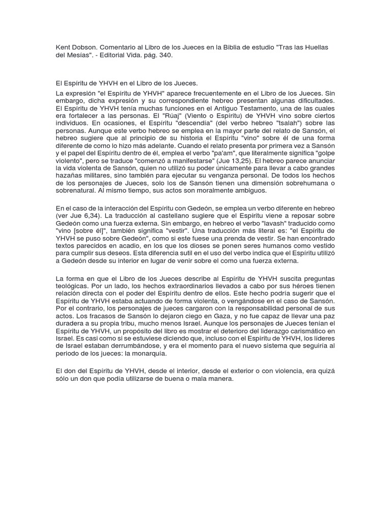 Kent Dobson. El Espíritu de Yahve en El Libro de Los Juces. | PDF ...