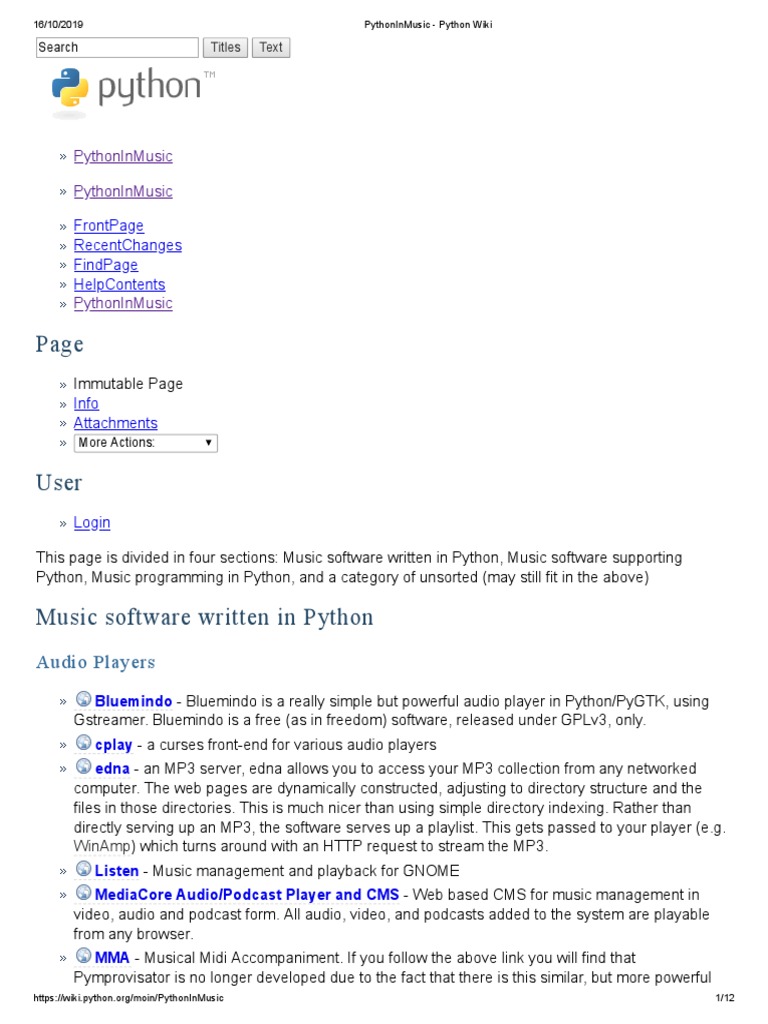 PythonInMusic - Python Wiki | PDF | Python (Programming Language) | Mp3