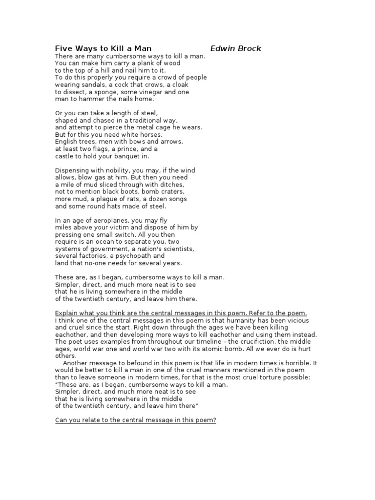 Five Ways To Kill A Man - Edwin Brock | PDF | Unrest