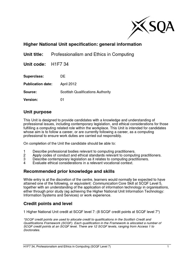 H1F734 Professionalism and Ethics in Computing | PDF | Educational Assessment | Software Development