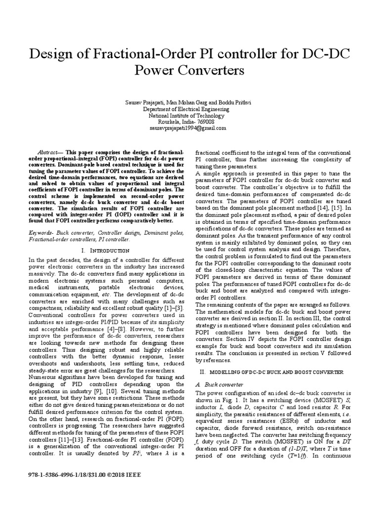 Design Of Fractional Order Pi Controller For Dc Dc Power Converters Pdf
