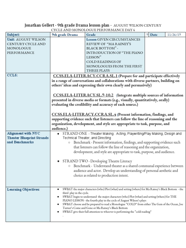Lessson Plan - The Piano Lesson PDF | PDF