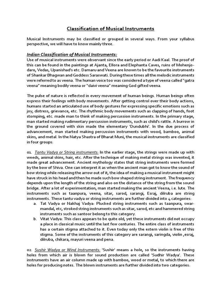 Classification of Musical Instruments | PDF | Musical Instruments ...
