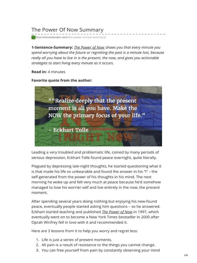 Summary of The Power of Now | PDF | Thought | Metaphysics Of Mind