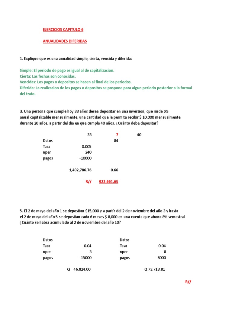 Ejercicios Capitulo 6 | PDF | Interés | Economias