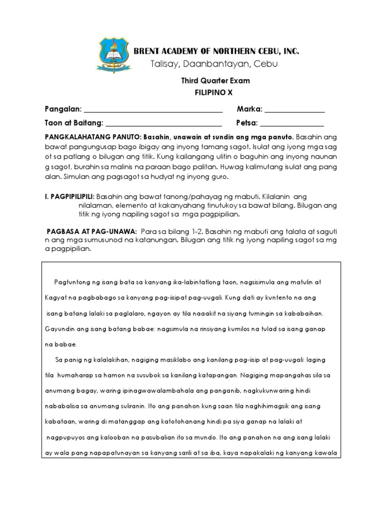 3rd quarter filipino 10