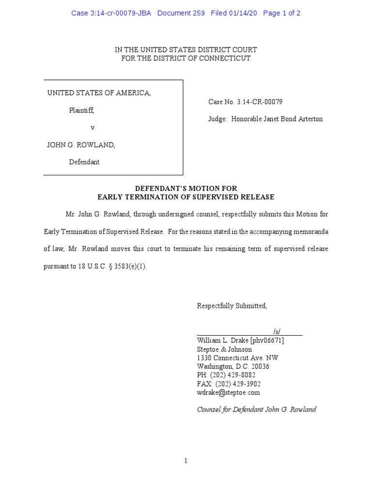 Rowland - Motion for Early Termination of Supervised Release | United ...