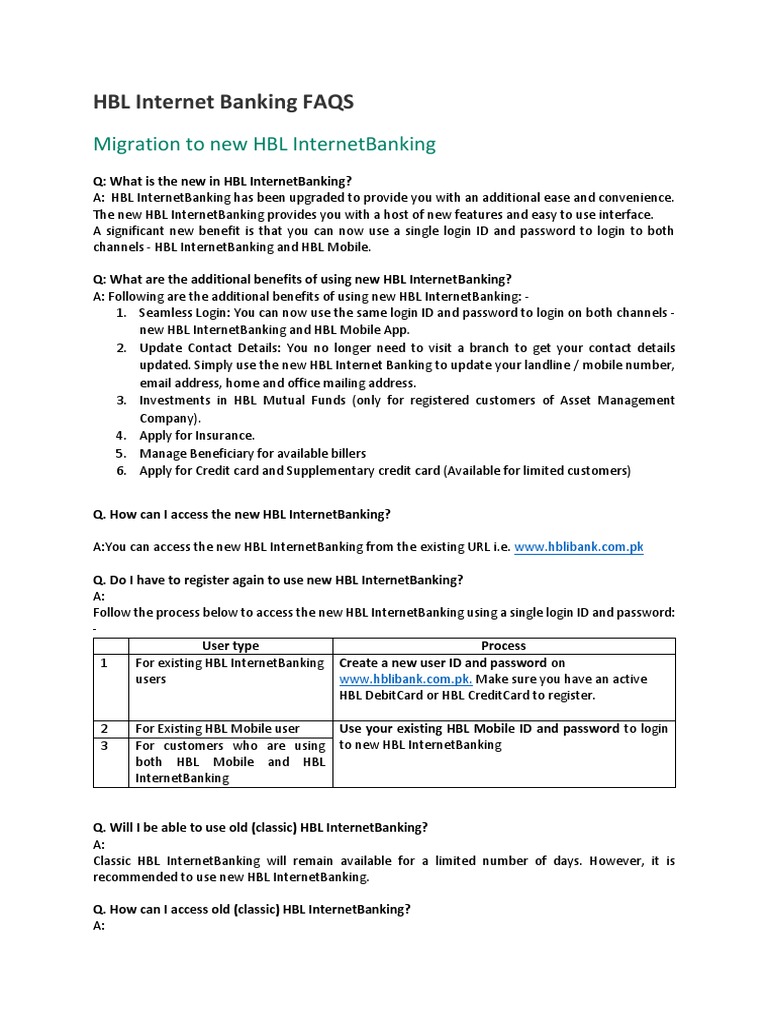 HBL InternetBanking FAQs | PDF | Online Banking | Banks & Banking