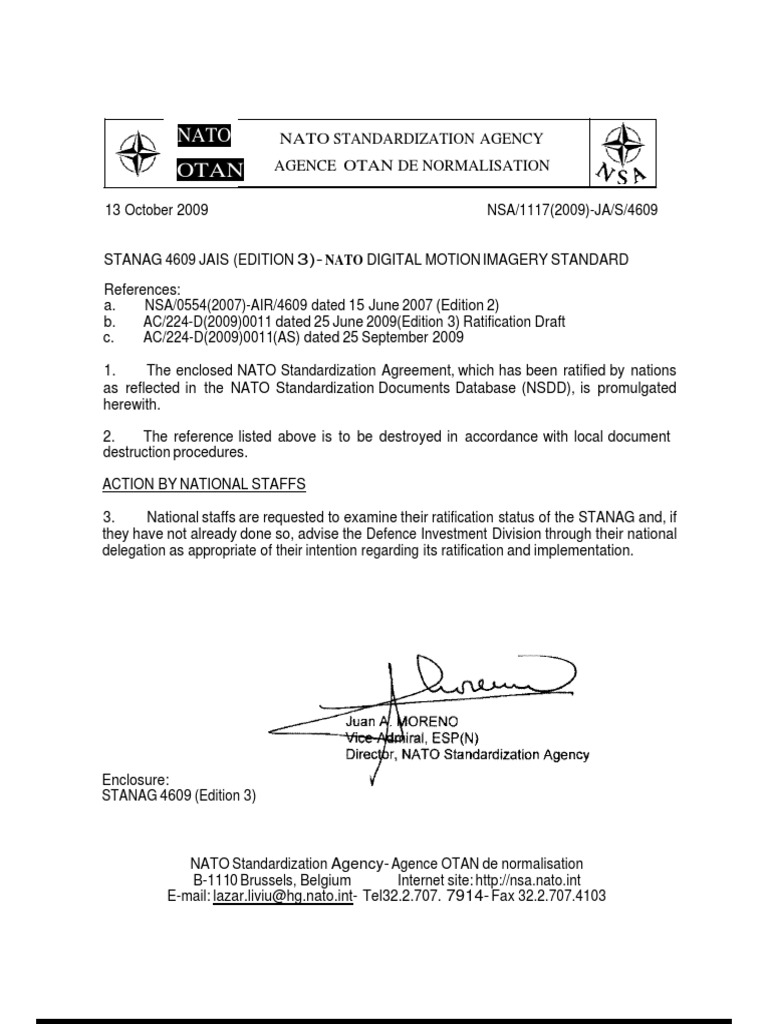 STANAG - 4609 - Ed3 NATO DIGITAL MOTION IMAGERY STANDARD | PDF | Video ...