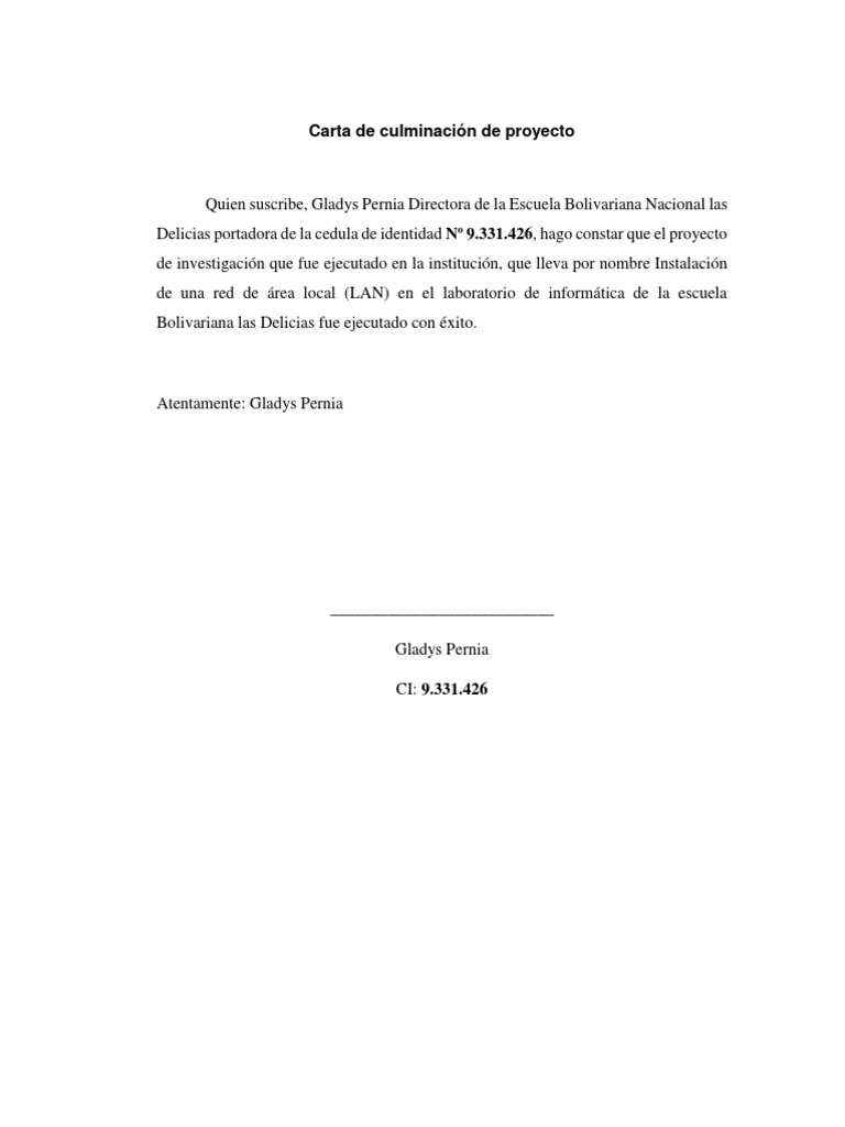 Carta de Culminación de Proyecto | PDF