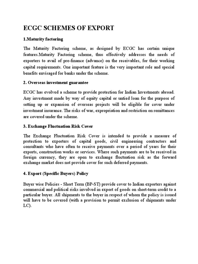 An Overview of Export Credit Guarantee Corporation (ECGC) Schemes for ...