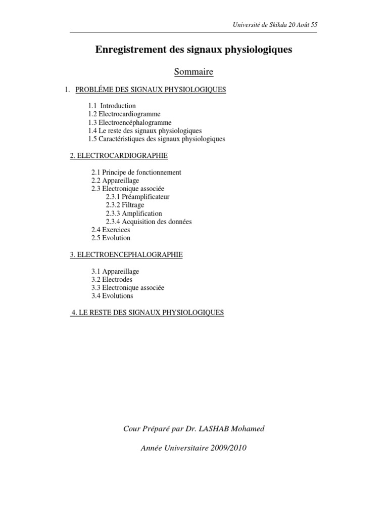 Signaux Physiologiques : ECG et EEG | PDF | Électroencéphalographie ...