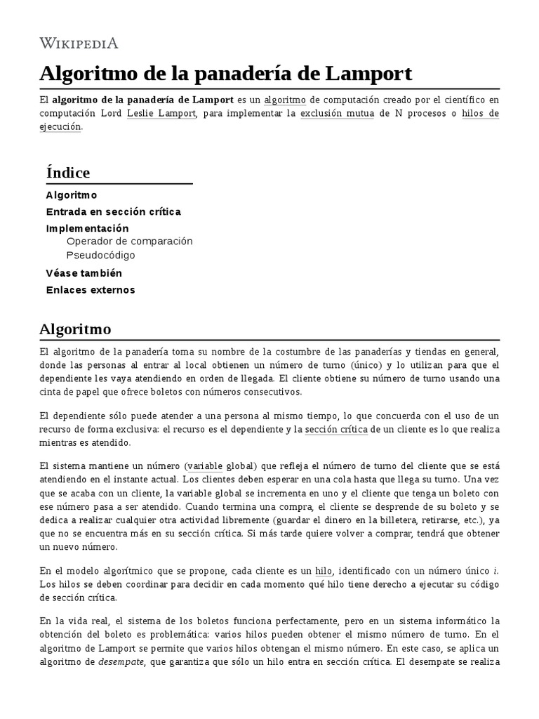Algoritmo de La Panadería de Lamport PDF | PDF | Ingeniería de software ...