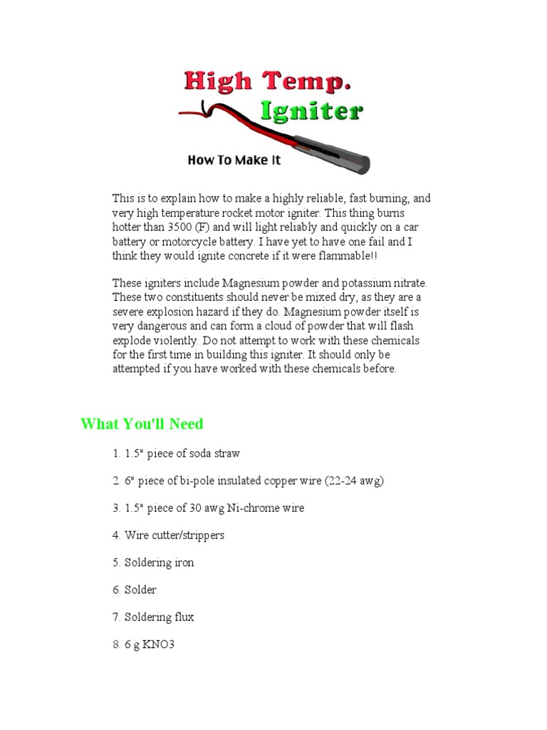 Igniter, High Temp, How To Make It PDF | PDF | Magnesium | Epoxy