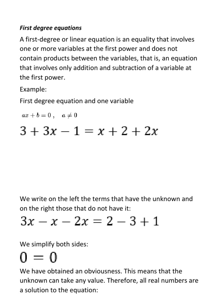 First Degree Equations | PDF
