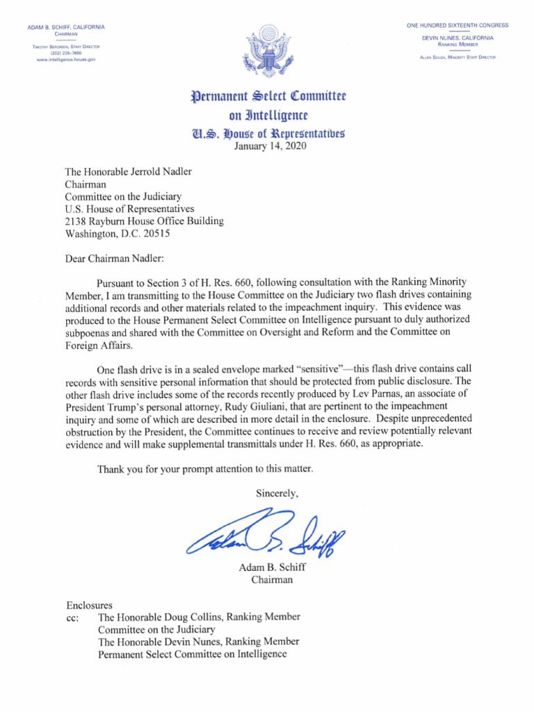 House Transmittal Letter - Impeachment New Evidence | PDF | Rudy ...