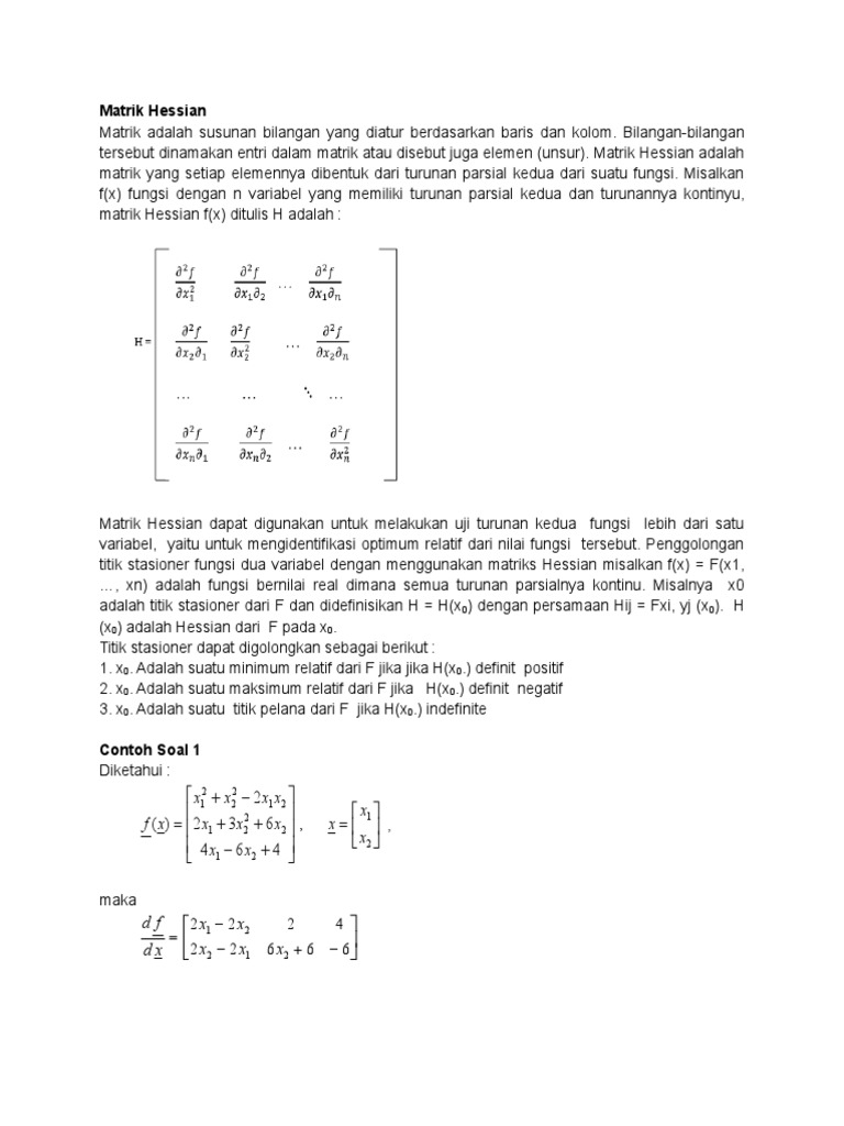 Matriks Hessian dan Uji Optimum | PDF