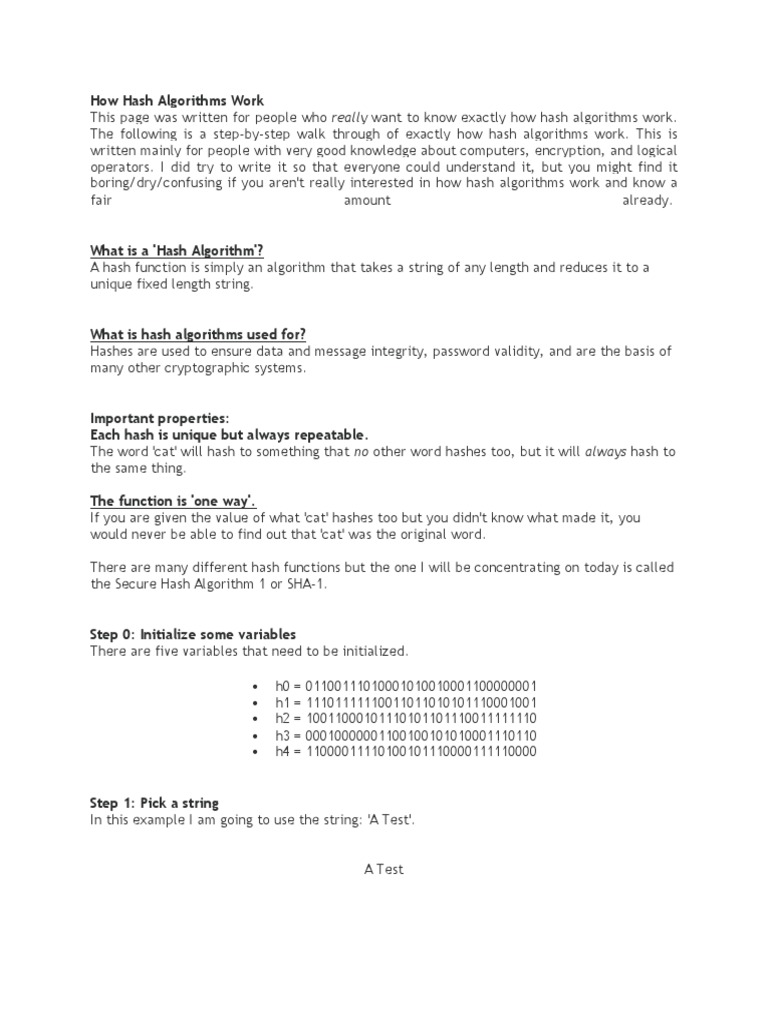 SHA-1 Algorithms Work | PDF | Ascii | Algorithms