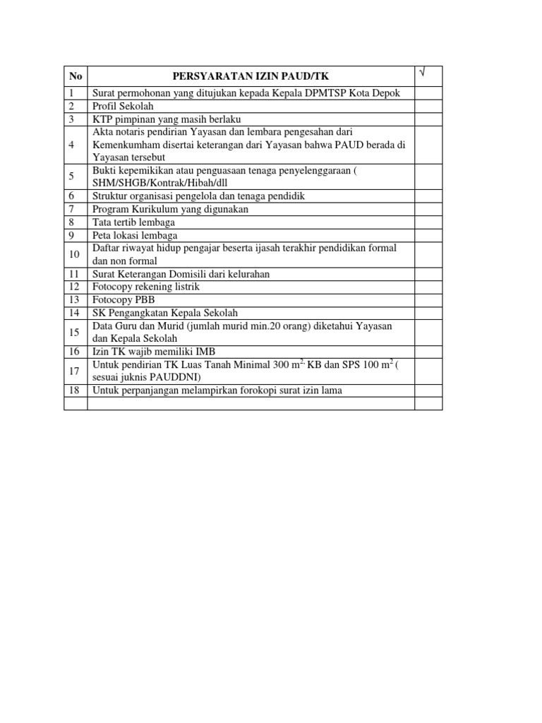 Ijin Operasional TK | PDF
