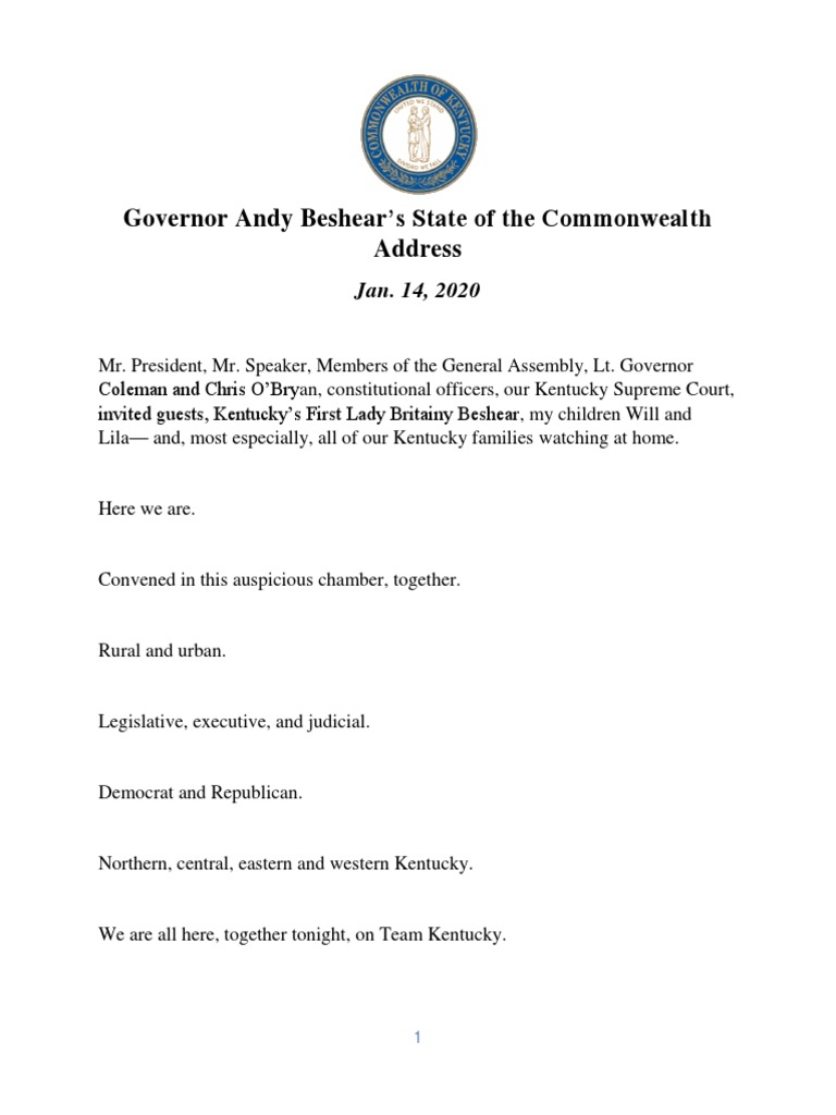 2020 State of The Commonwealth Address | PDF | Prison