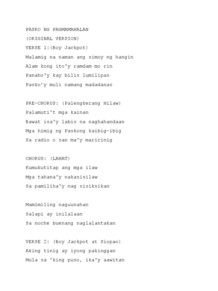 PASKO NG PAGMAMAHALAN Lyrics | PDF