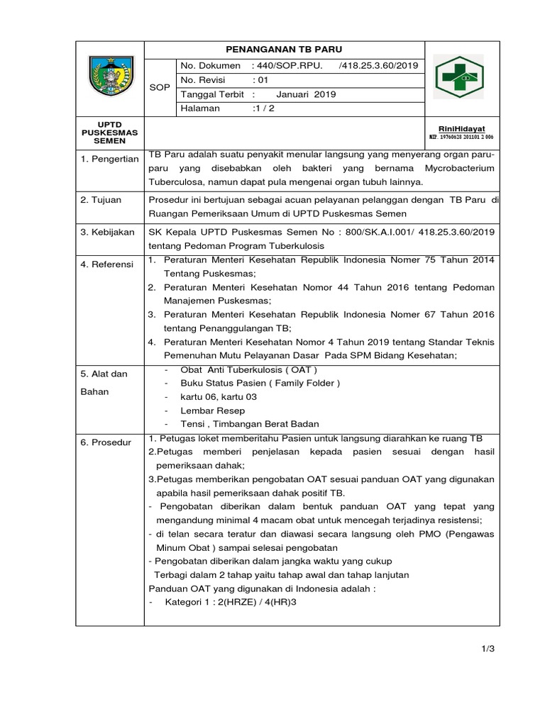 Sop Penanganan Program TB Paru | PDF | Sains & Matematika