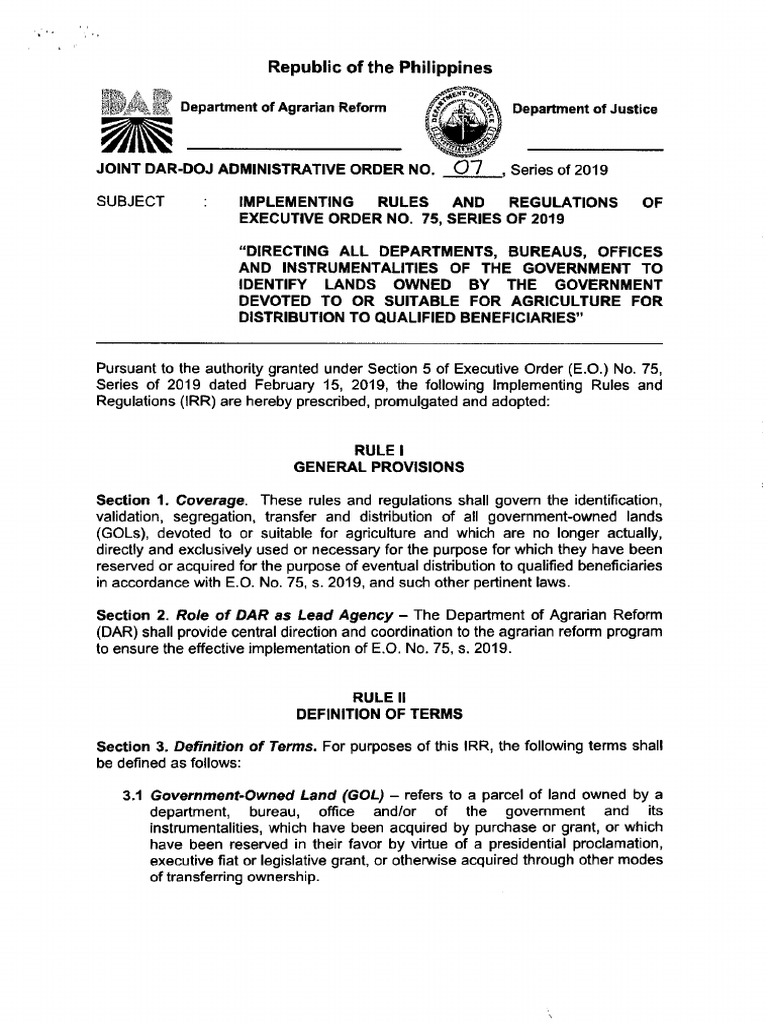 IRR DAR EO-75-s.2019-distribution PDF | PDF