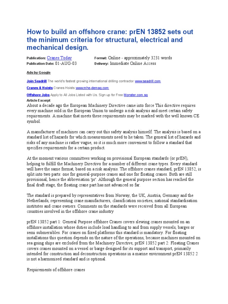 Offshore Crane Installation Guidelines | PDF | Crane (Machine) | Force