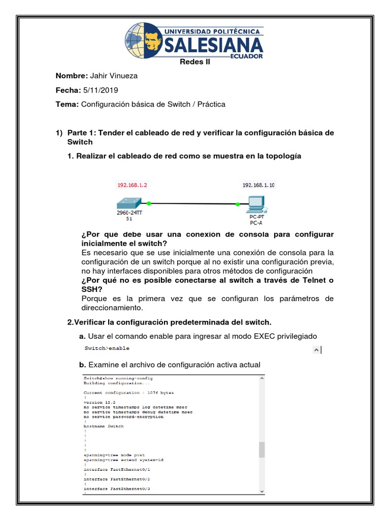 Practica Configuración Basica de Switch | PDF | Conmutador de red | Cubierta segura