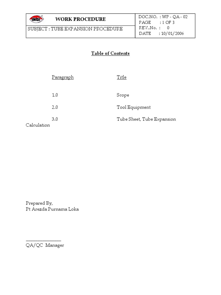 Tube Expansion Procedure | PDF | Mechanical Engineering | Building ...