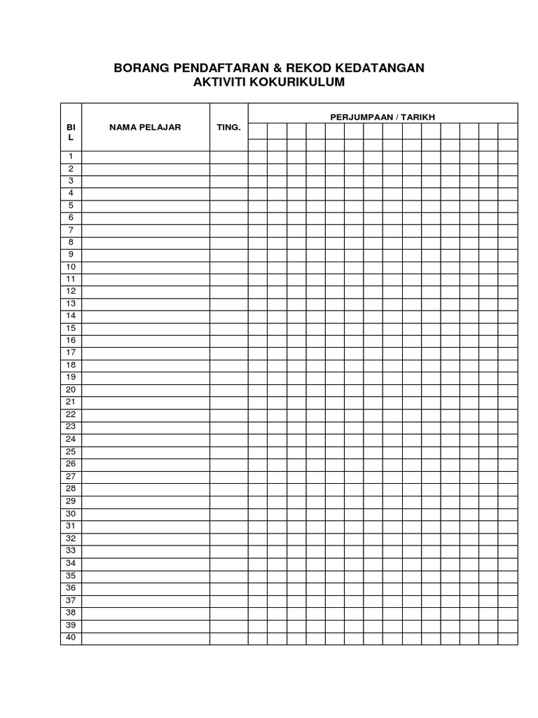 Template Borang Kehadiran Ko Kurikulum | PDF