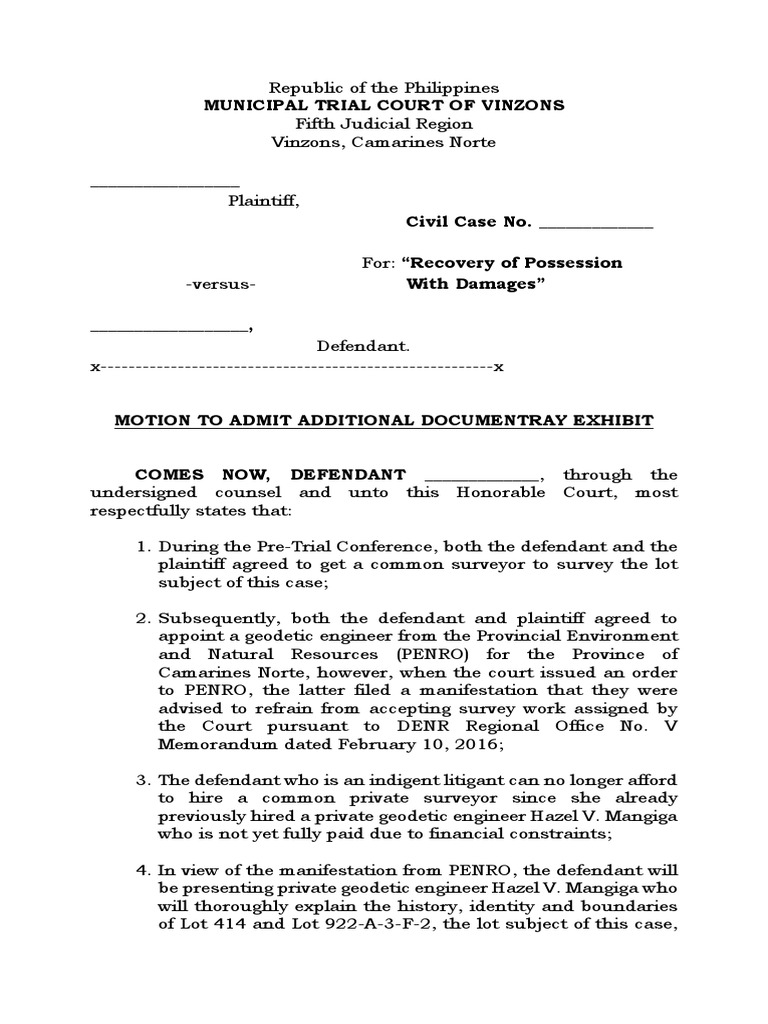 Motion to admit additional document | Lawsuit | Courts | Free 30-day Trial | Scribd