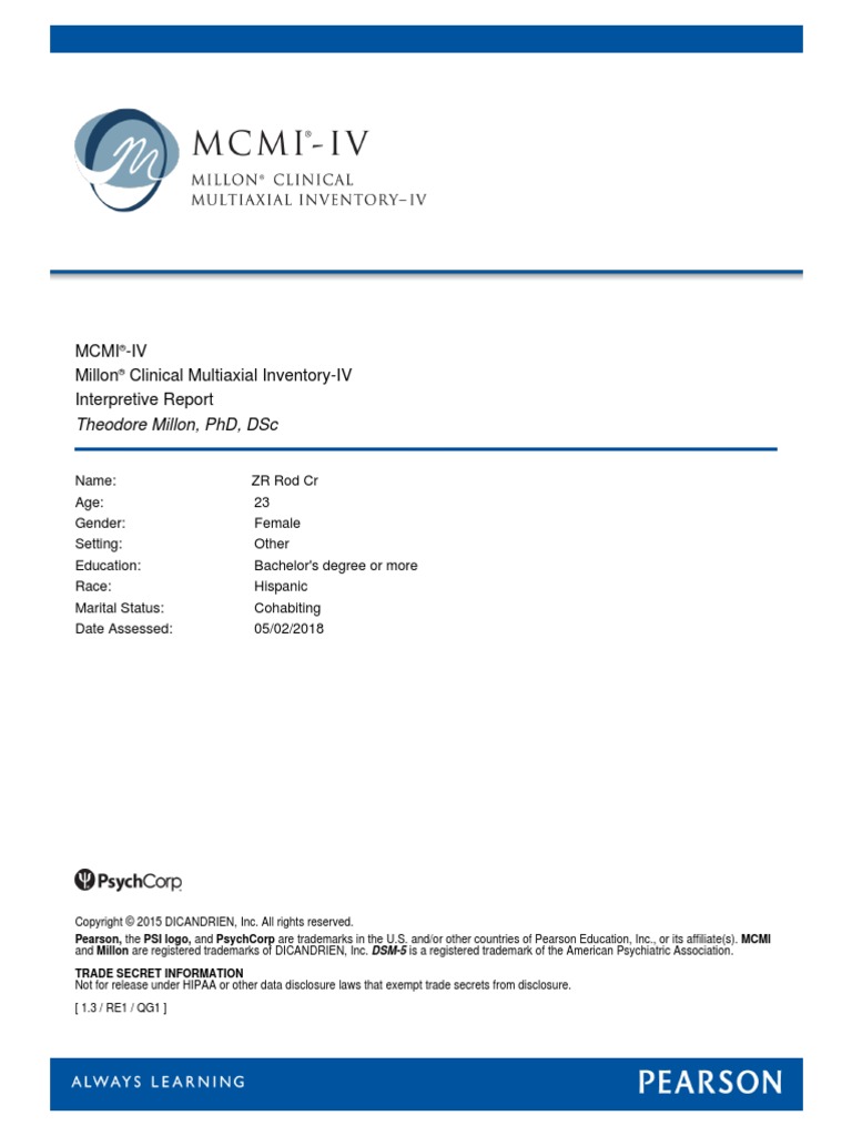 MCMI-IV Interpretive Report - 6856501 - 20180509033028436 PDF | PDF ...