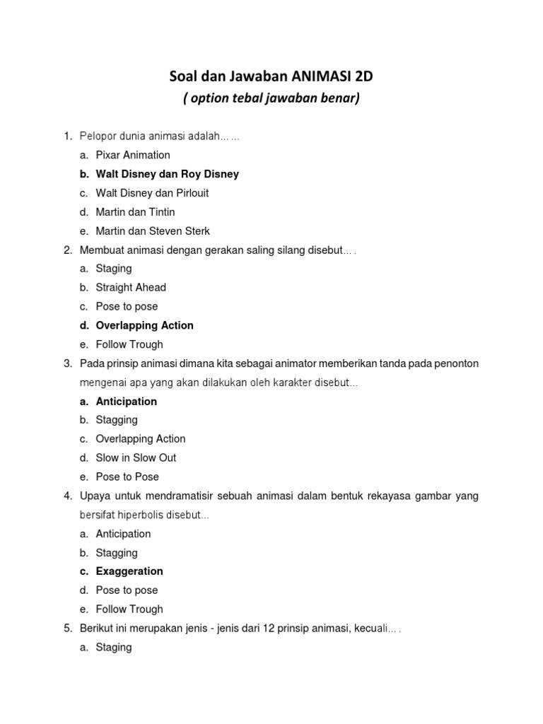 Latihan Soal Animasi 2D/3D | PDF | Metode & Bahan Ajar | Komputer