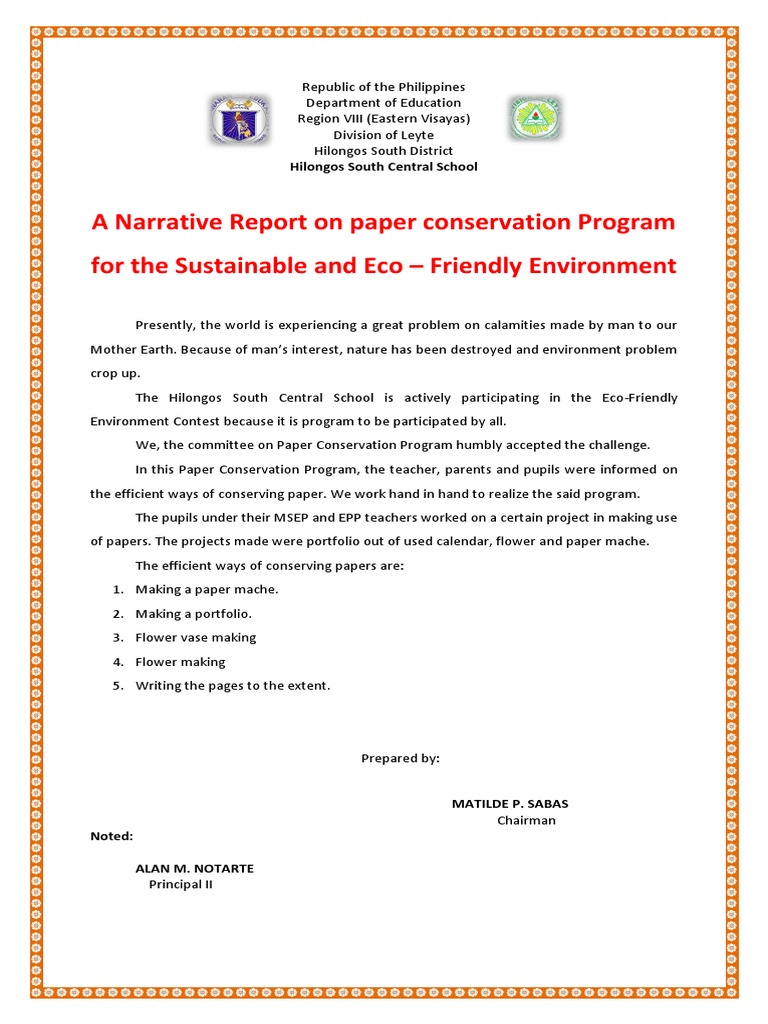 A Narrative Report On Paper Conservation Program For The Sustainable ...