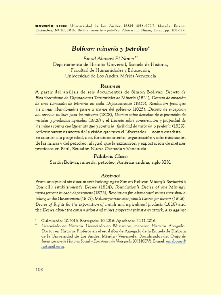 El Nimer E. A. 2016. Bolívar Minería y Petróleo. Mérida, Venezuela ...