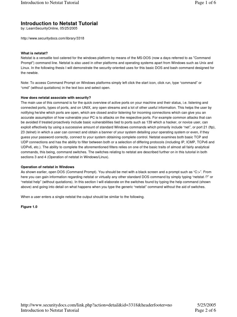 Netstat Tutorial Pdf Transmission Control Protocol Port Computer Networking
