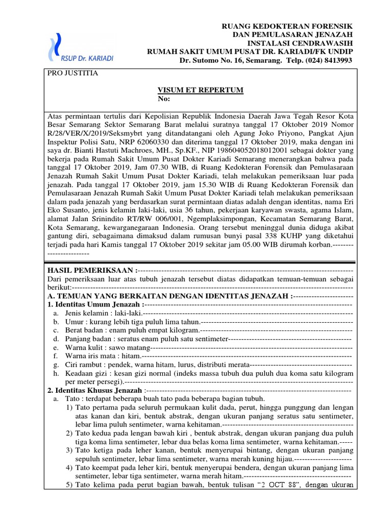 VISUM MATI + OTOPSI GANTUNG Revisi | PDF