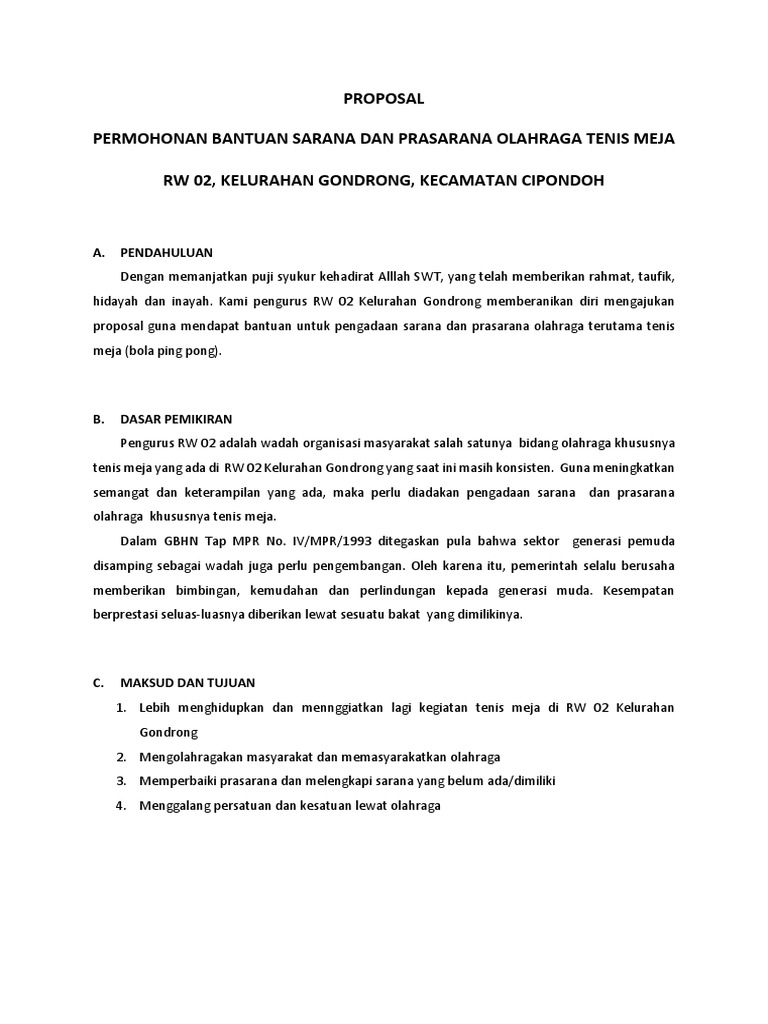 Proposal Tenis Meja RW02 | PDF