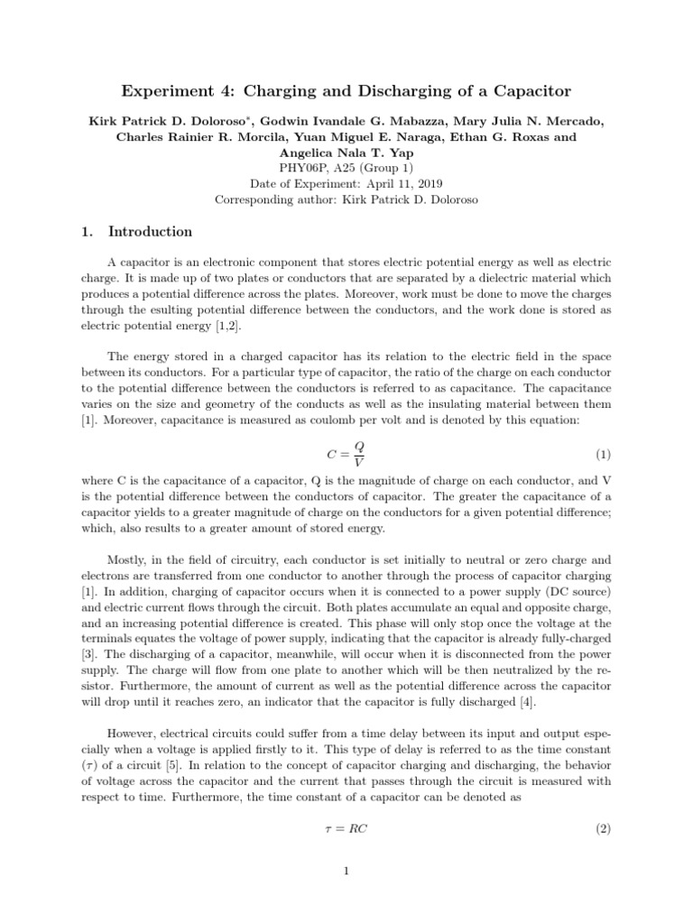 Experiment 4: Charging and Discharging of A Capacitor | PDF | Volt ...