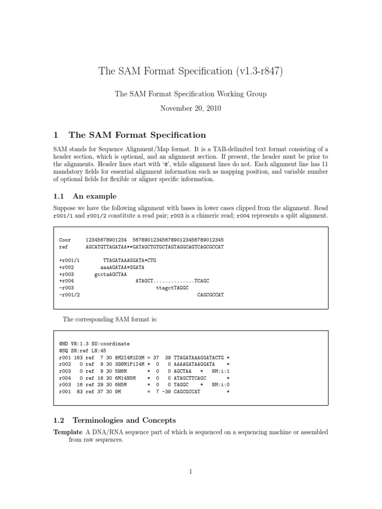 The SAM Format Specification (v1.3-r847) | PDF | Sequence Alignment ...