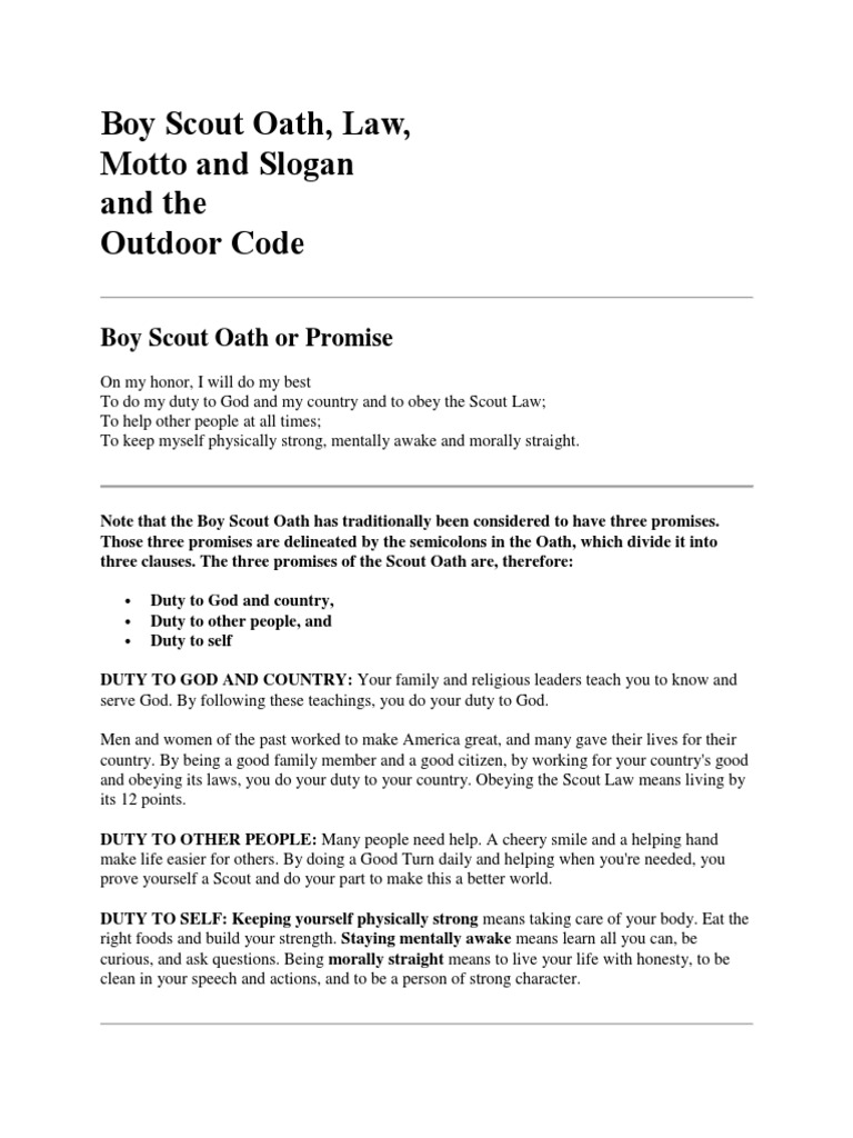 Boy Scout Oath | PDF | Boy Scouts Of America | Scouting