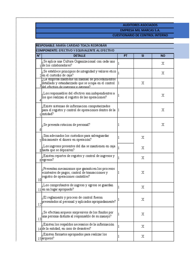 Cuestionario de Control Interno | PDF | Cheque | Bancos