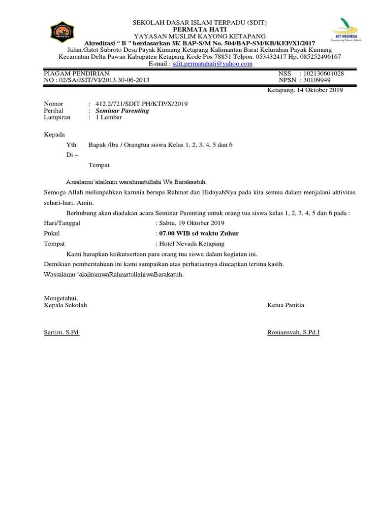 Surat Undangan Parenting | PDF