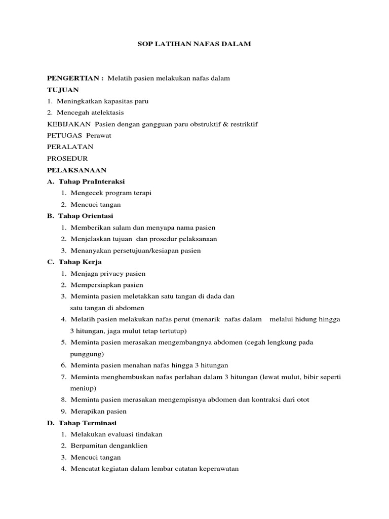 Sop Latihan Nafas Dalam | PDF