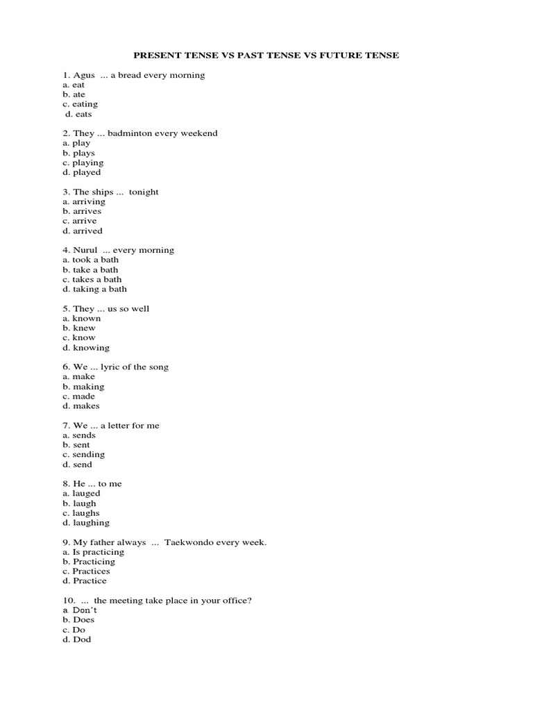 Formative Ke 5 Present Tense VS Past Tense VS Future Tense | PDF | Foods
