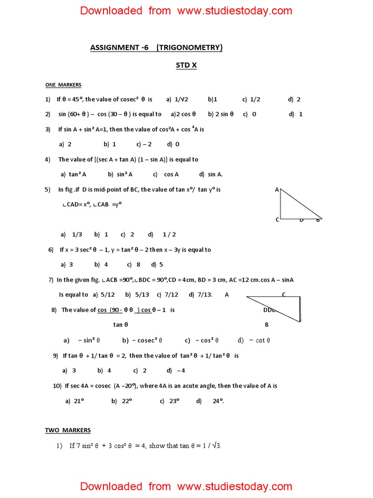 CBSE Class 10 Applications of Trigonometry PDF | PDF | Sine ...
