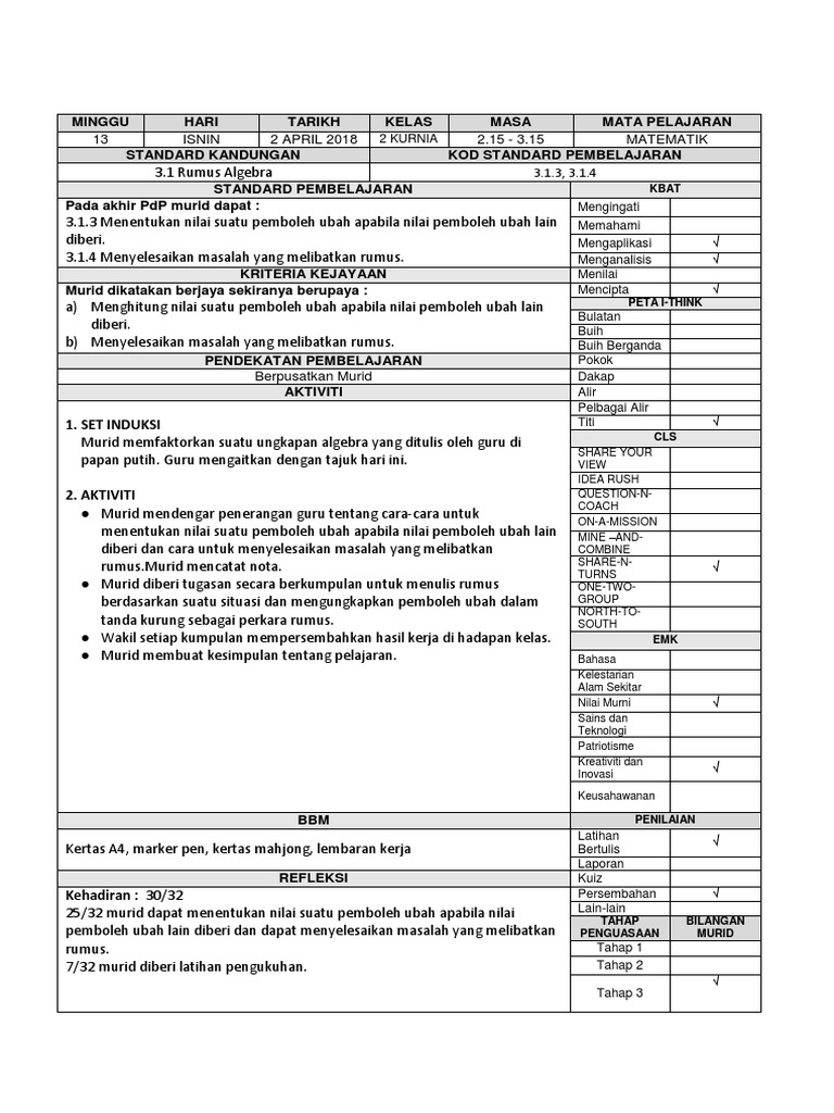 Contoh RPH KSSM | PDF